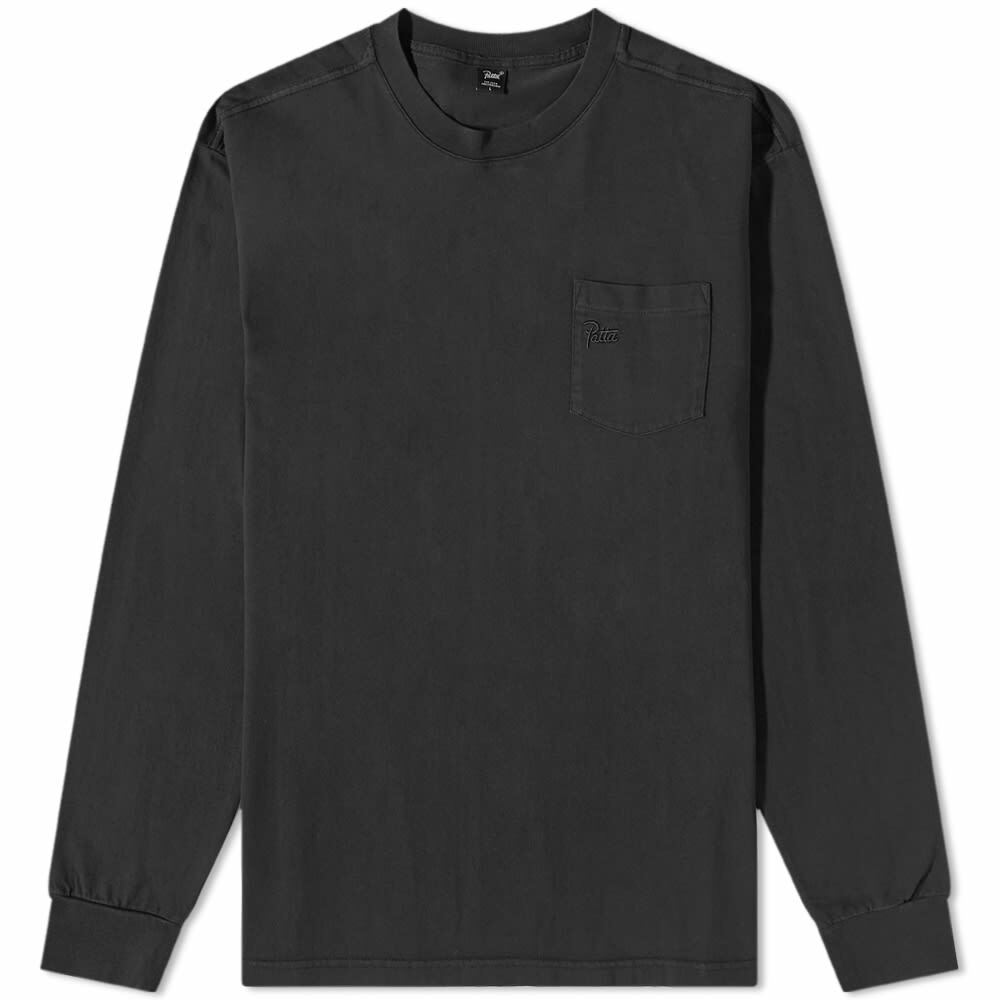 Patta Men's Basic Washed Pocket Long Sleeve T-Shirt in Black Patta