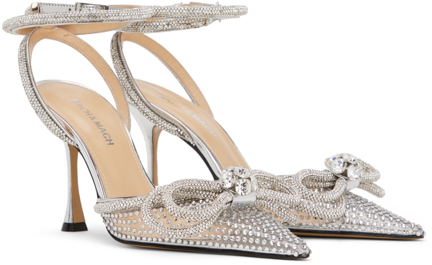 MACH & MACH Silver Double Bow Crystal 110 Heels MACH & MACH