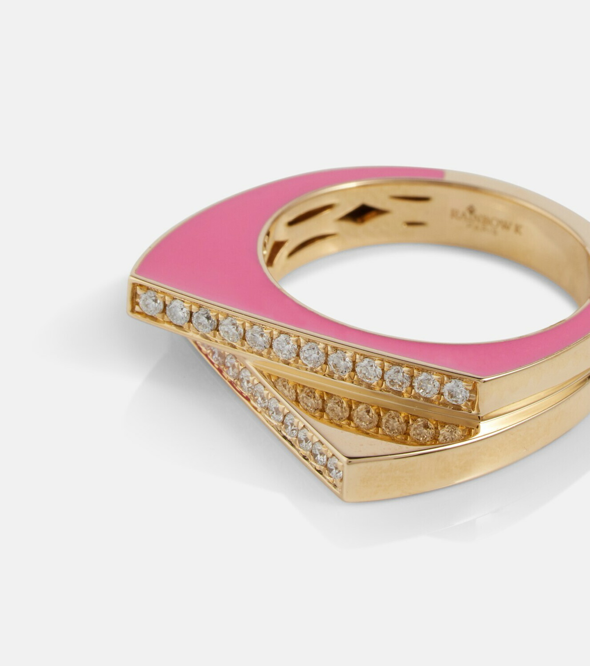 Rainbow K Handcuff 14kt gold and enamel ring with diamonds Rainbow K