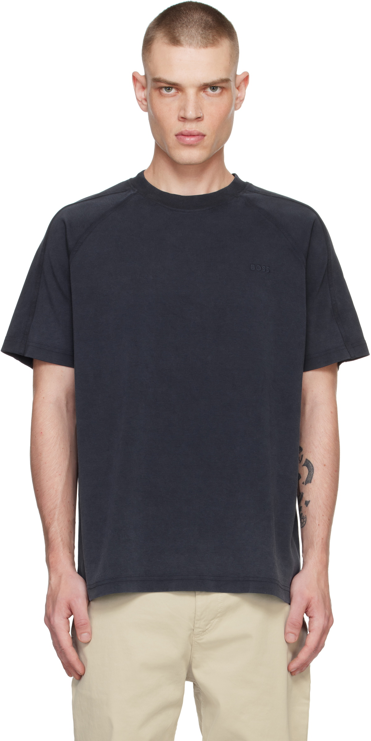 BOSS Navy Raglan Logo T-shirt BOSS