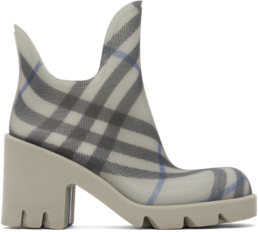 Burberry Gray Marsh Heeled Rubber Rain Boots Burberry
