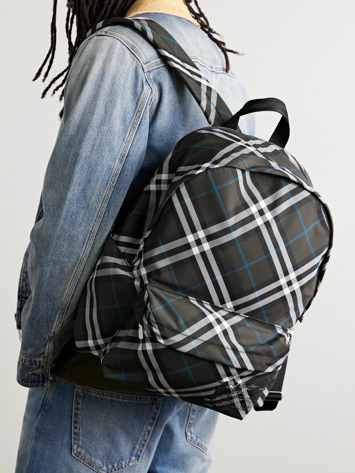 Burberry - Logo-Embroidered Checked Coated-Canvas Backpack Burberry