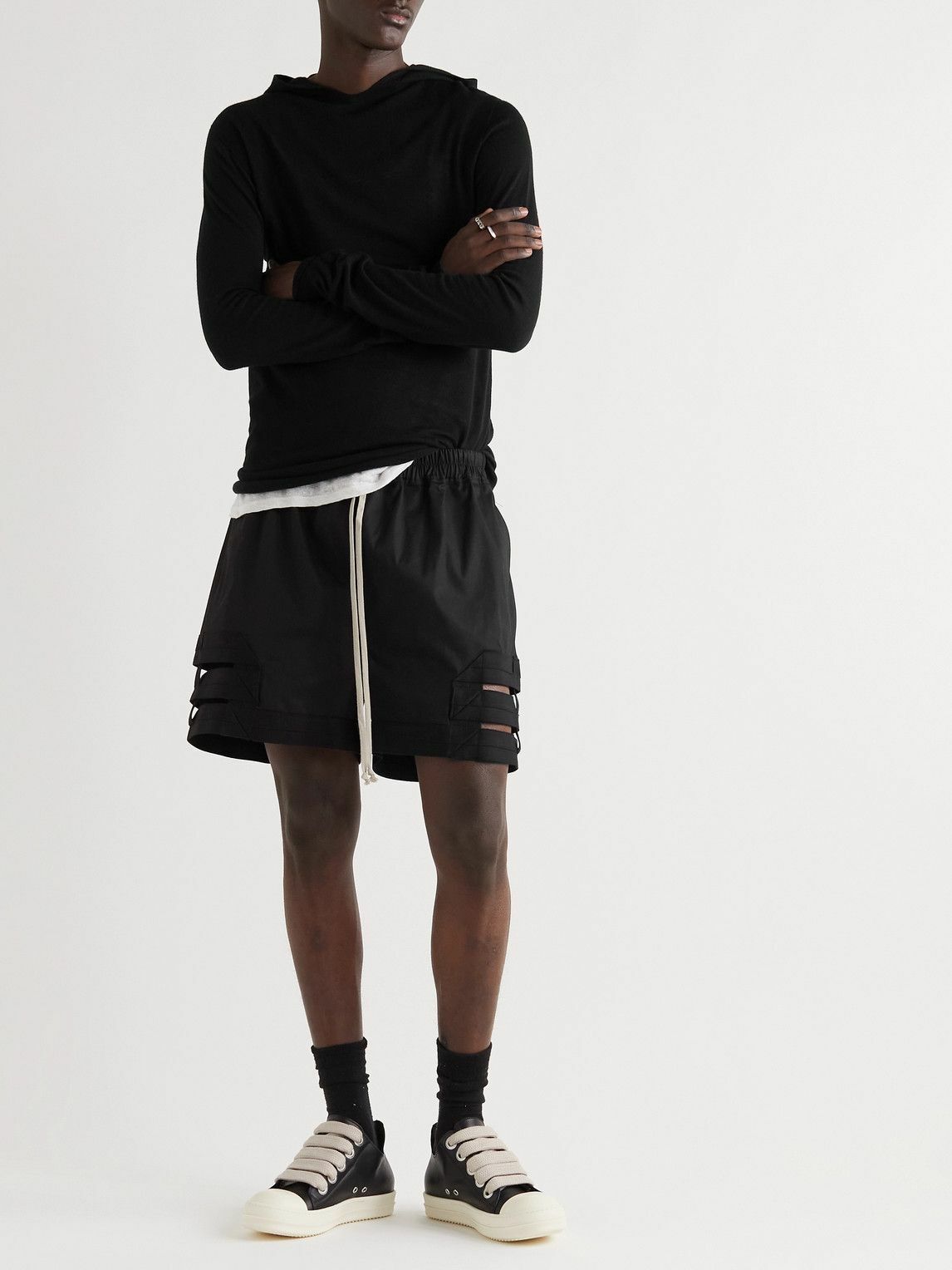 Rick Owens - Spartan Straight-Leg Cutout Cotton-Blend Drawstring Shorts ...