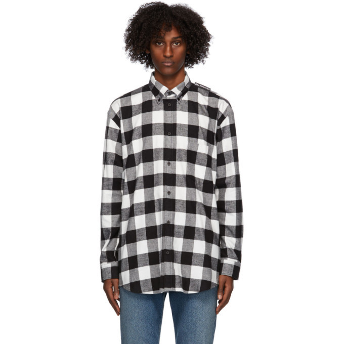Balenciaga Black and White Flannel Tab Logo Shirt Balenciaga