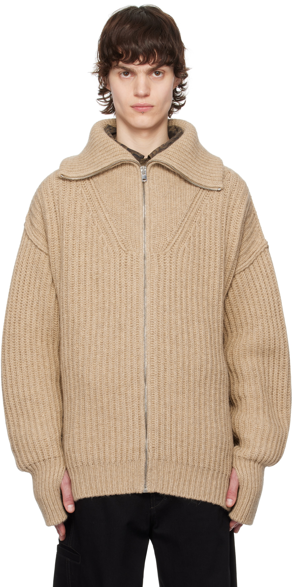 LEMAIRE Beige Trucker Collar Zipped Cardigan Lemaire