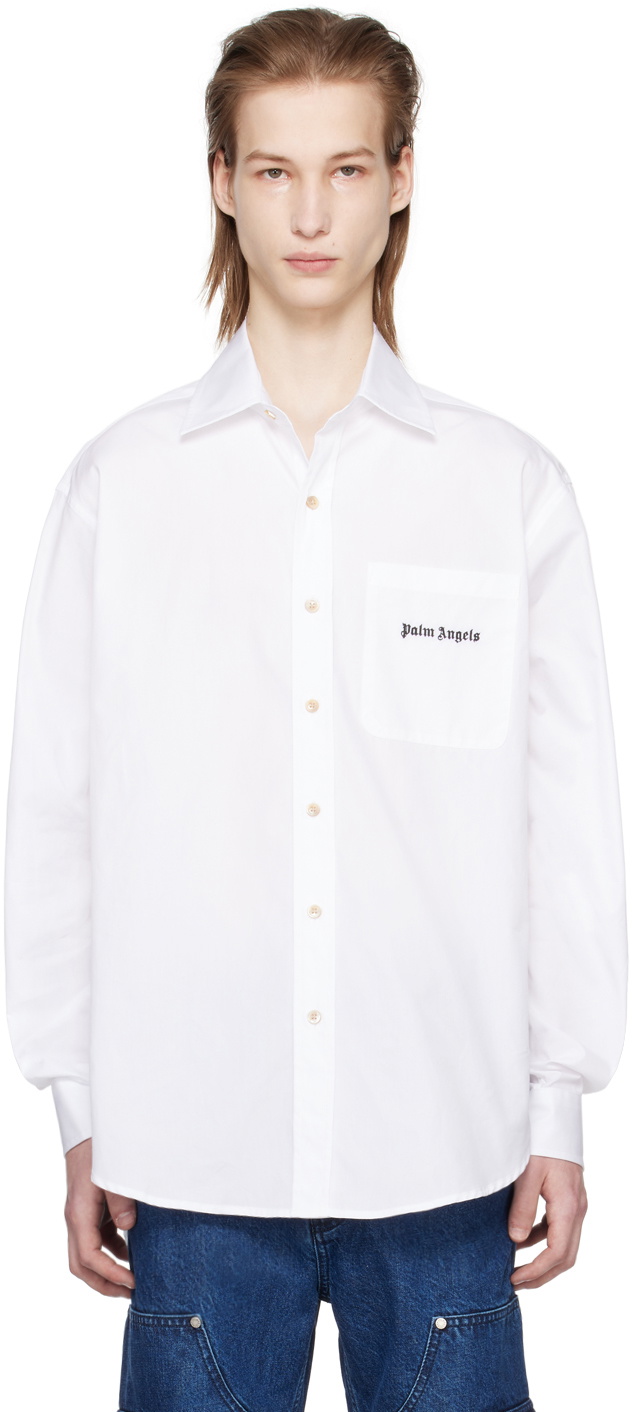 Palm Angels White Embroidered Shirt Palm Angels