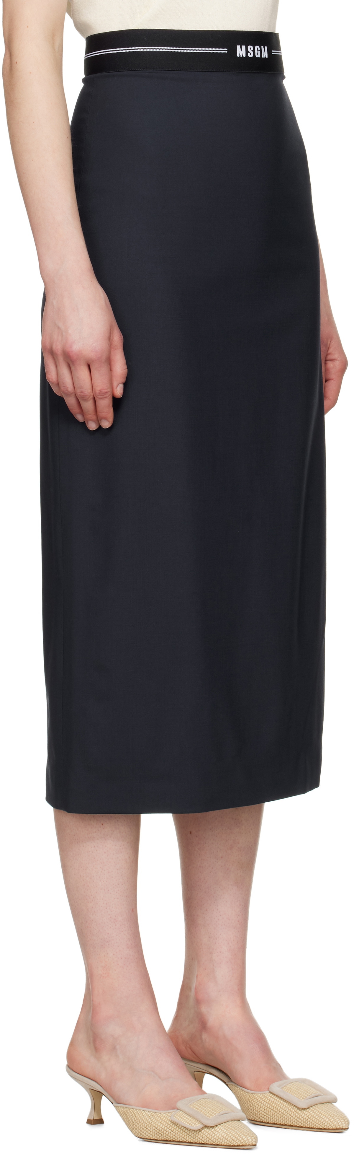 MSGM Navy Virgin Wool Midi Skirt MSGM