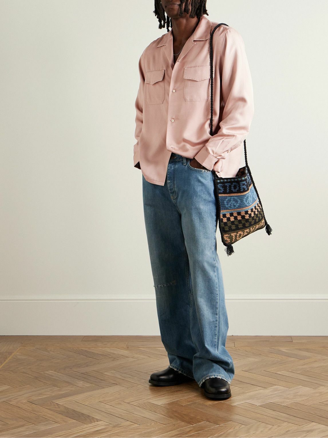 Visvim - Keesey Convertible-Collar Embroidered Silk-Twill Shirt - Pink Visvim
