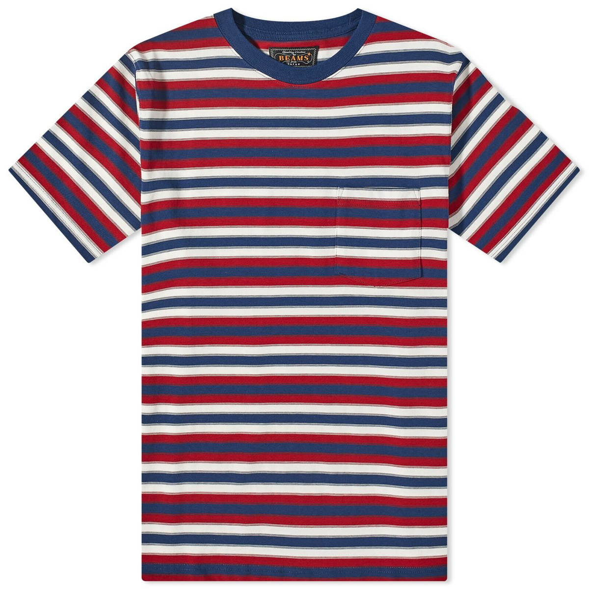 Beams Plus Men's Multi Stripe Pocket T-Shirt in Blue Beams Plus