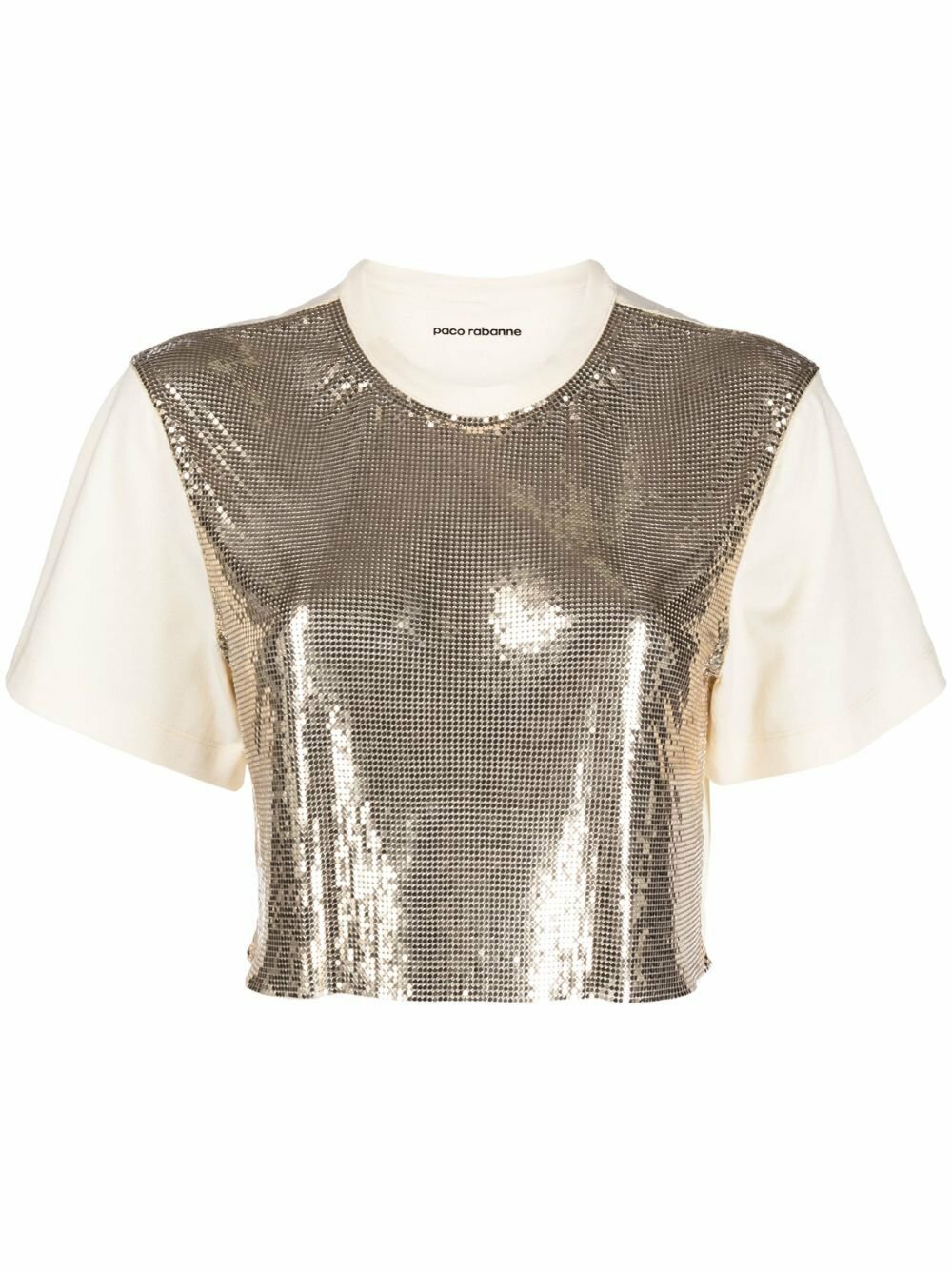 Rabanne Gold Chainmail-Panel Cropped T-Shirt Paco Rabanne