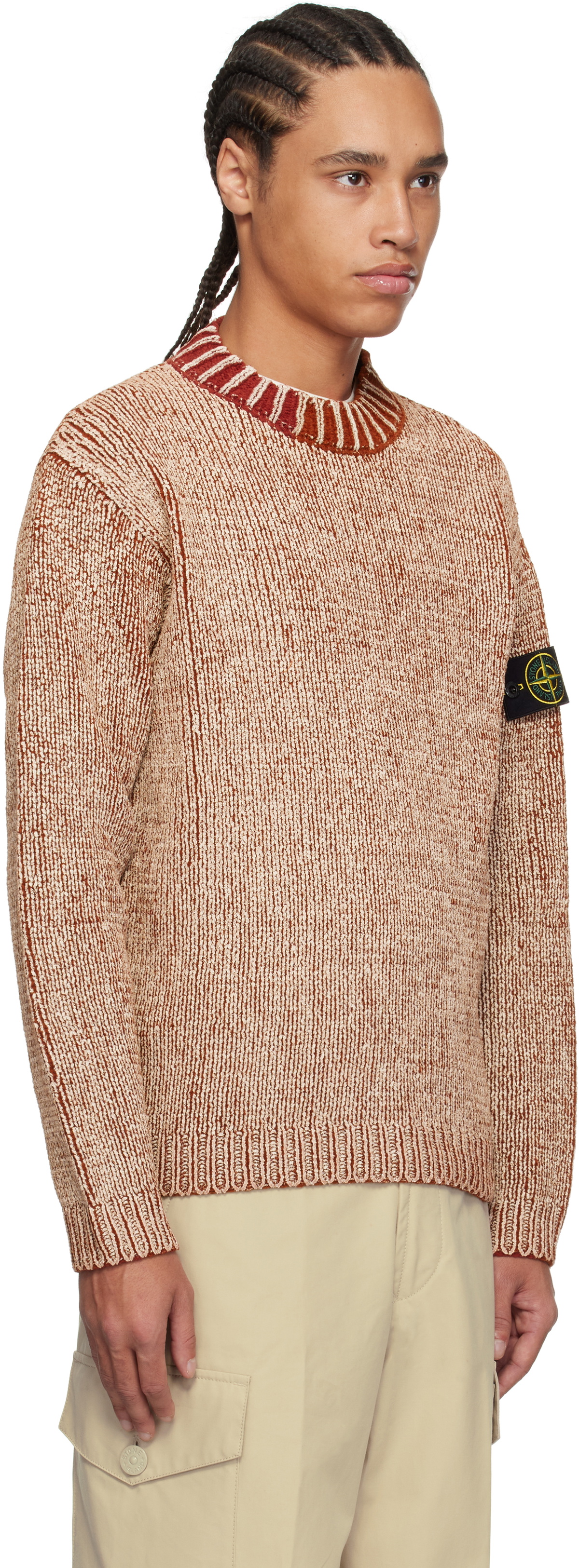 Stone Island Red & White Cotton Chenille Sweater Stone Island
