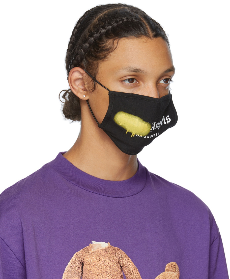 Palm Angels Black & Yellow Spray Logo Mask Palm Angels