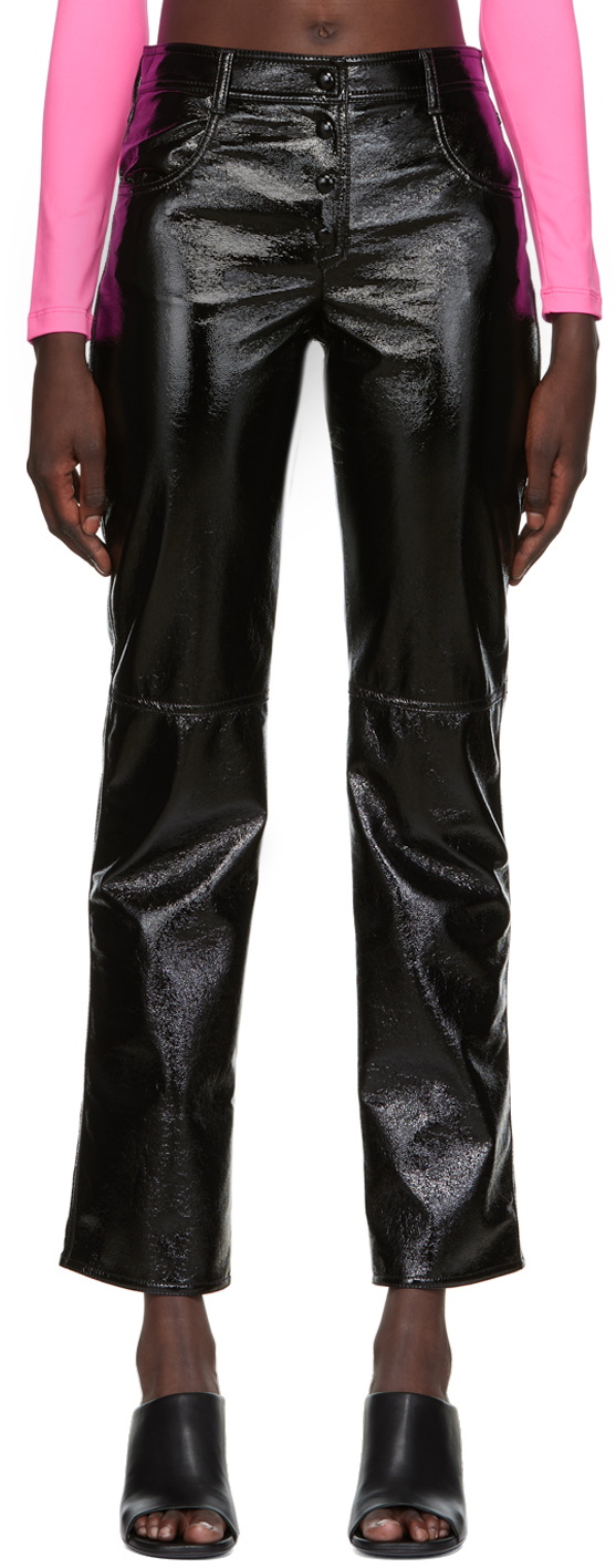 MSGM Black Crinkled Faux-Leather Pants MSGM