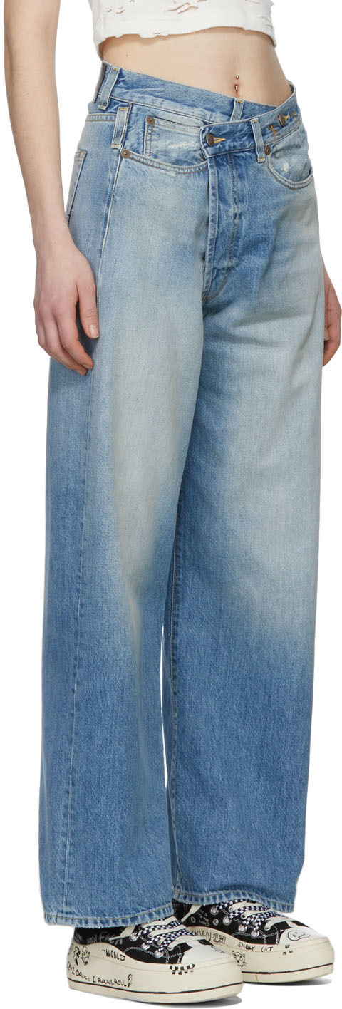 R13 Blue Wide-Leg Cross Over Jeans R13