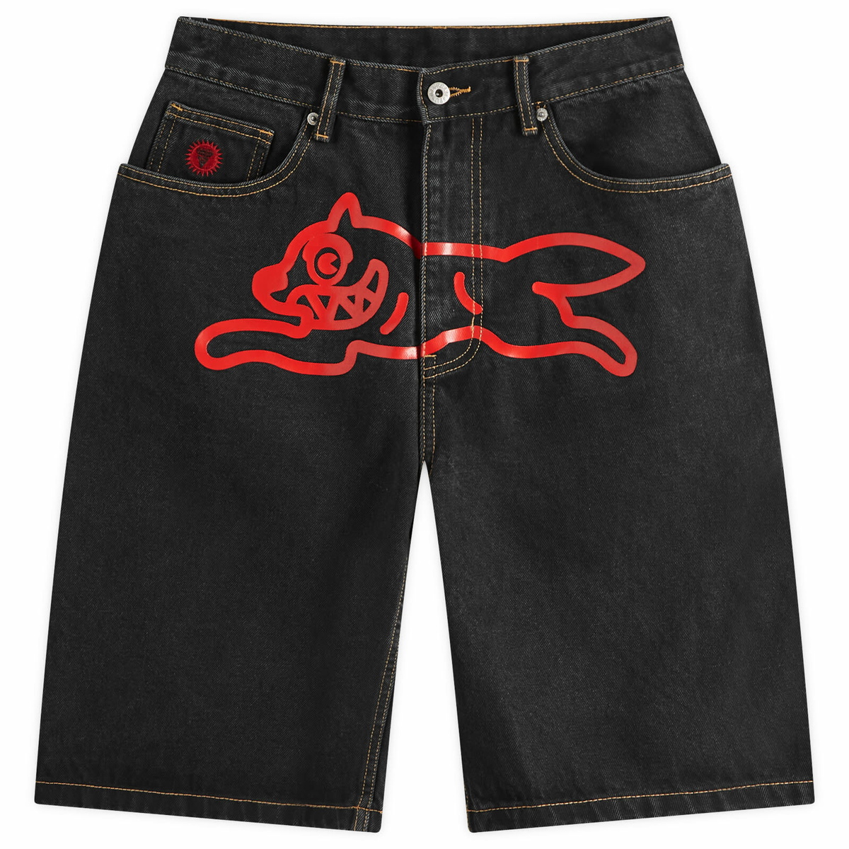 ICECREAM Men's Running Dog Denim Shorts in Black ICECREAM
