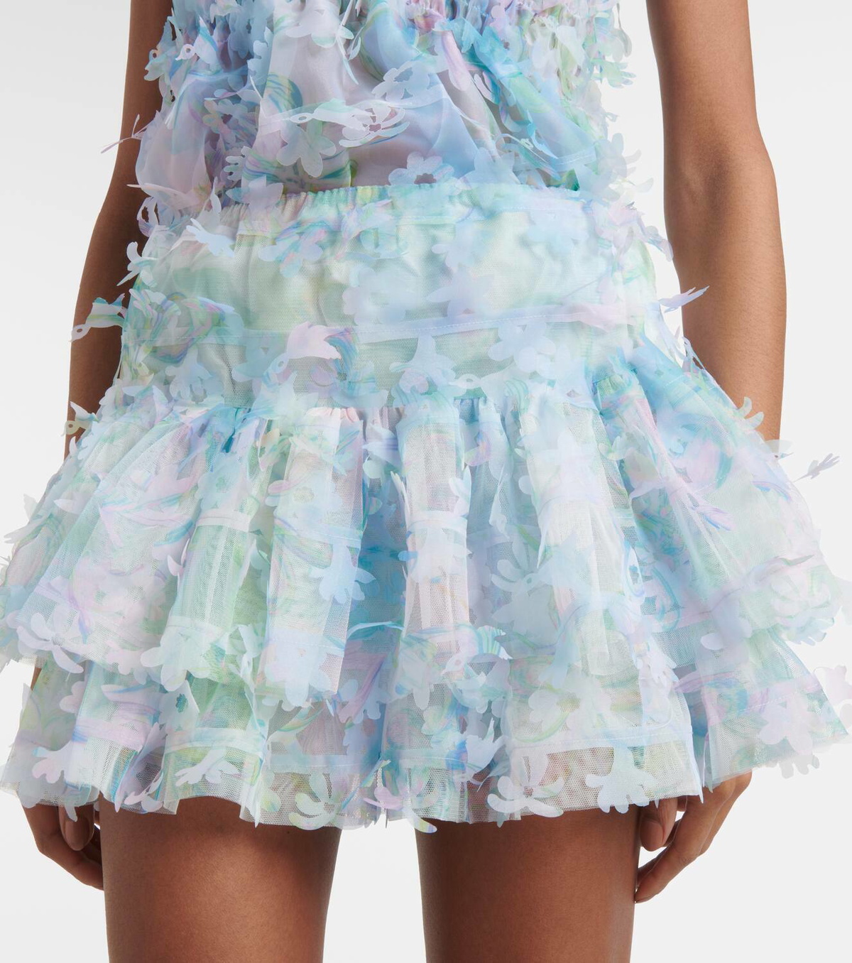 Susan Fang Floral-appliqué tiered tulle miniskirt Susan Fang