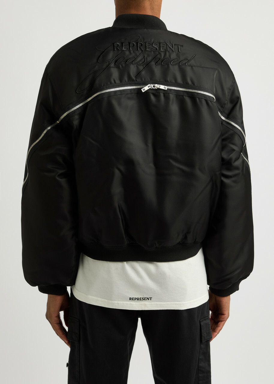 Represent Logo-embroidered Nylon Bomber Jacket Black Represent