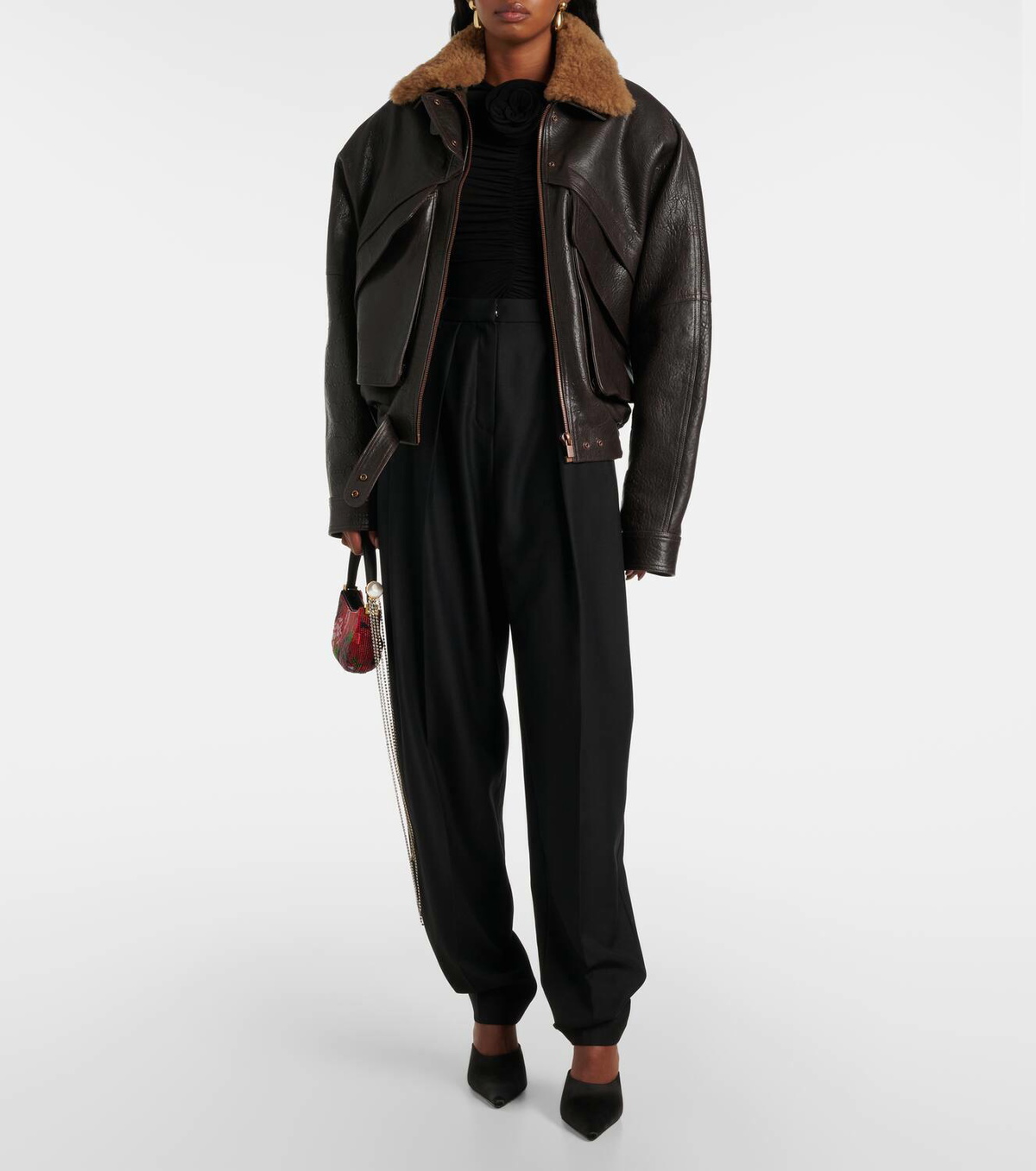 Magda Butrym Cropped shearling-trimmed leather jacket Magda Butrym