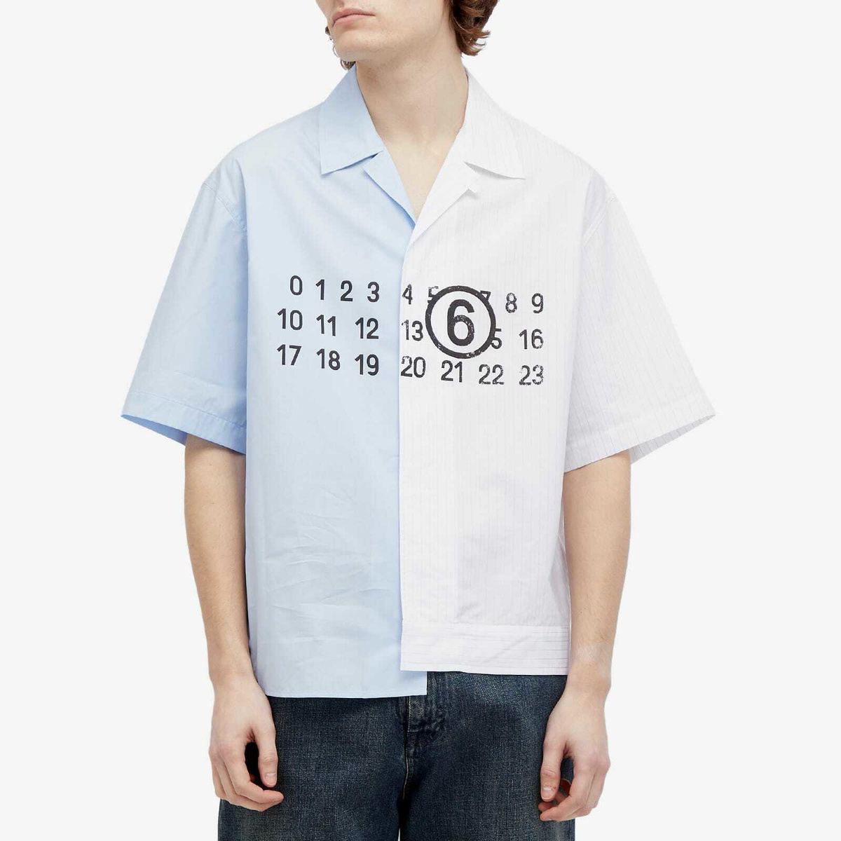 MM6 Maison Margiela Men s Logo Hybrid Short Sleeve Shirt In Light Blue