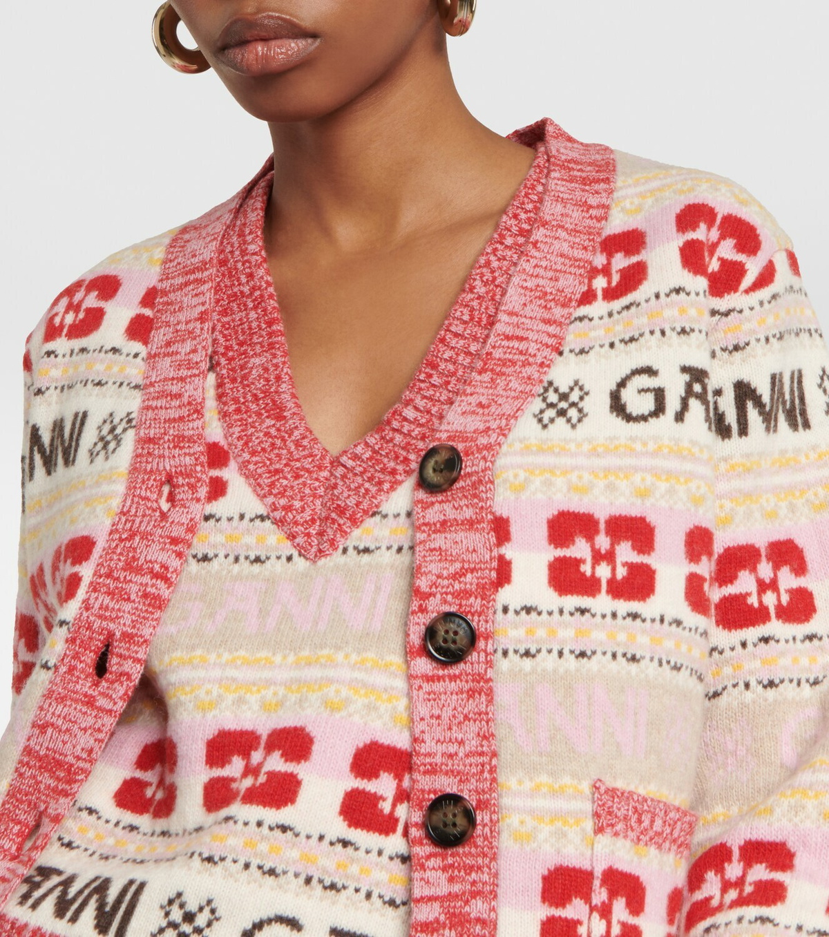 Ganni Embroidered wool-blend cardigan GANNI