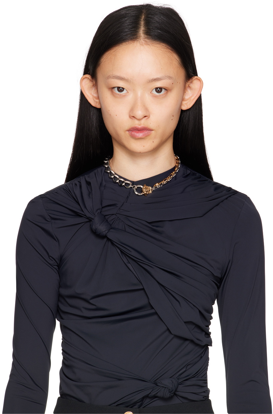 Versace Silver & Gold Safety Pin Necklace Versace