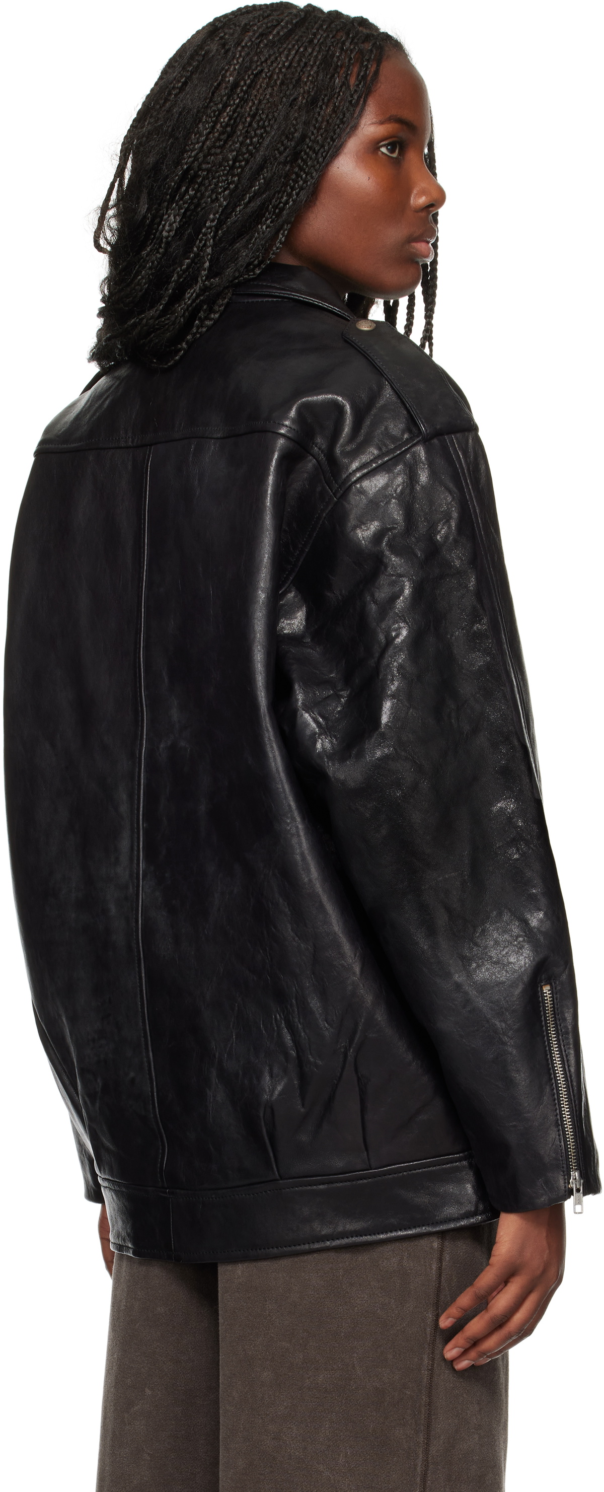 R13 Black Elongated Motorcycle Leather Jacket R13