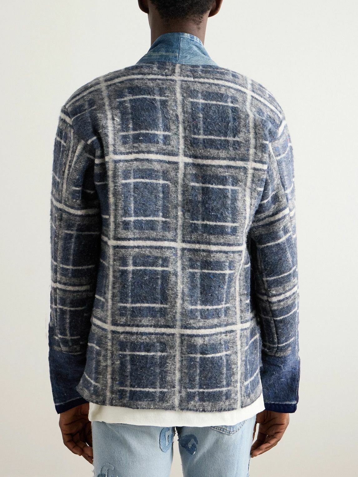 Greg Lauren - G1 Denim-Trimmed Checked Brushed Wool and Cotton-Blend ...
