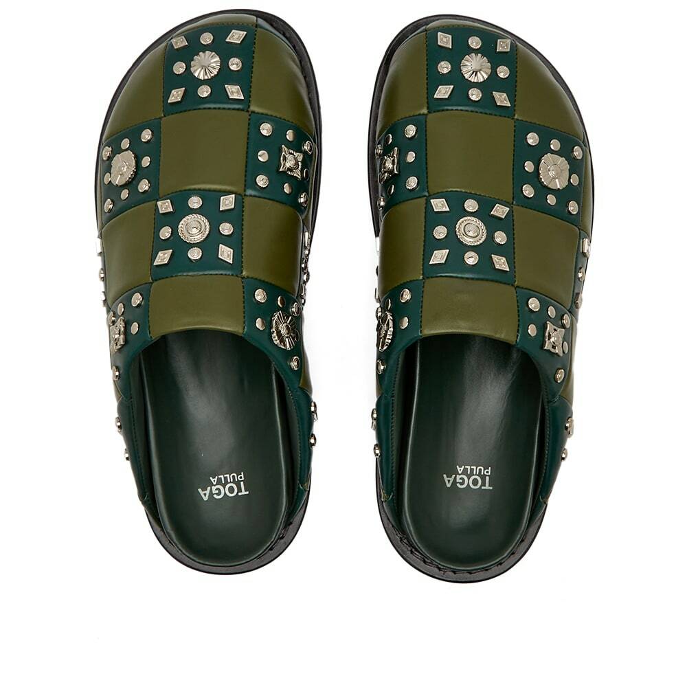 TOGA Women's Grid Stud Slip On Mule Shoes in Green Toga Pulla