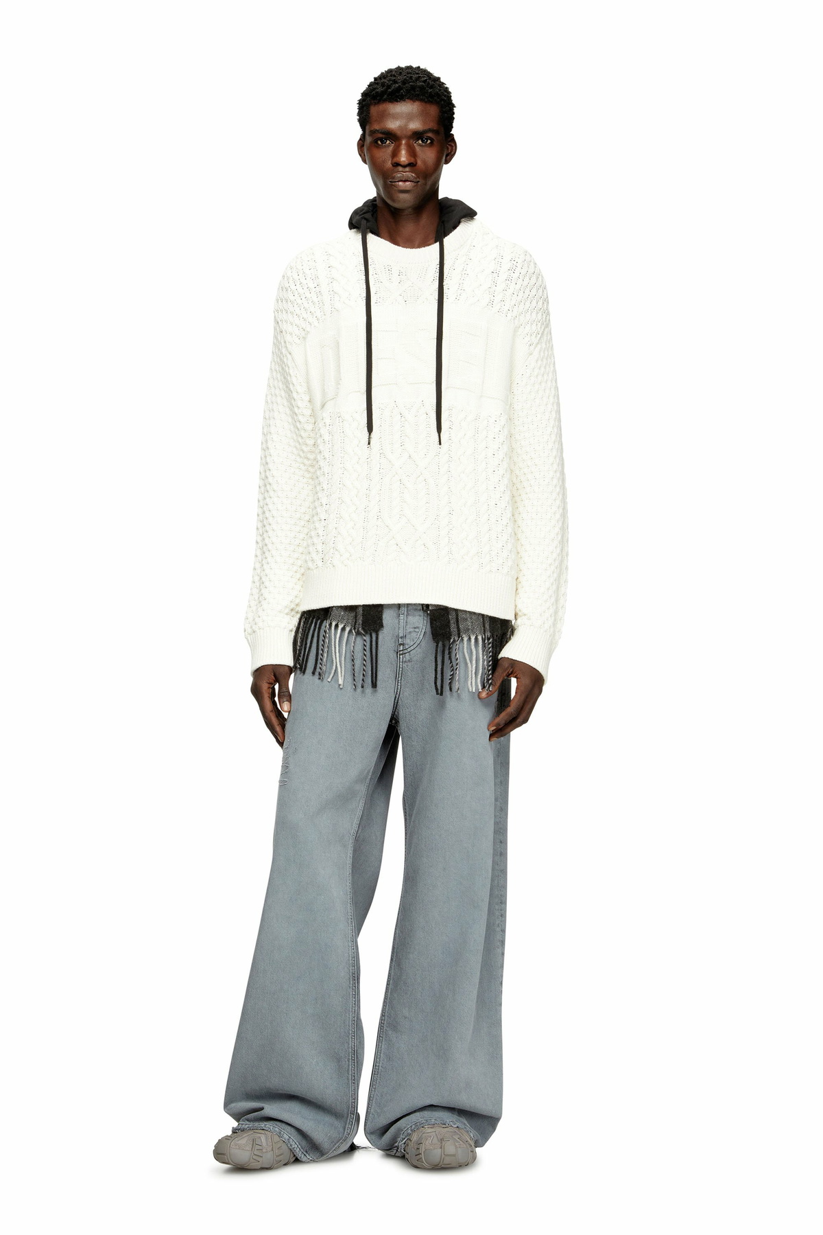 Diesel Cable-knit jumper with Diesel logo - Knitwear Mens in White Diesel