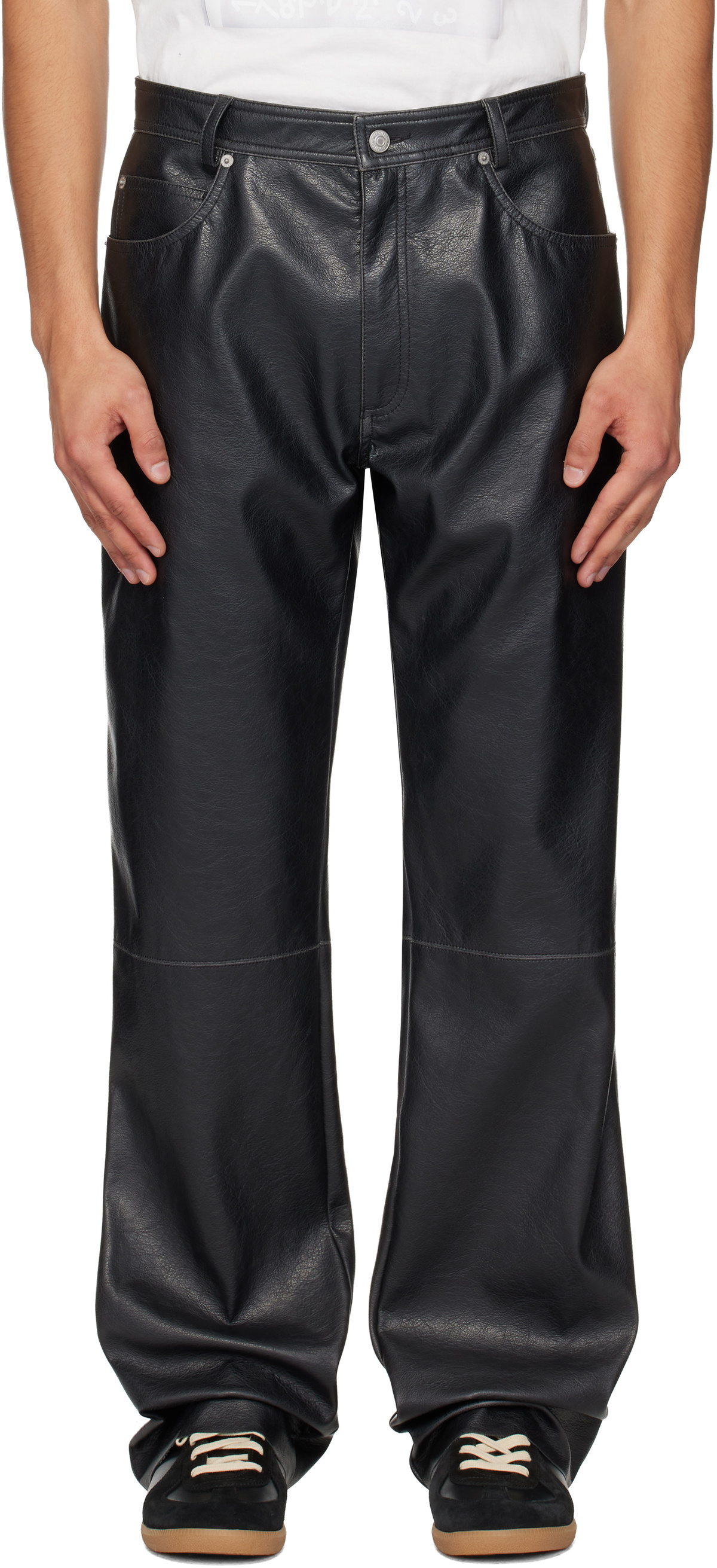 MM6 Maison Margiela Black 5 Pockets Faux-Leather Pants MM6 Maison Margiela