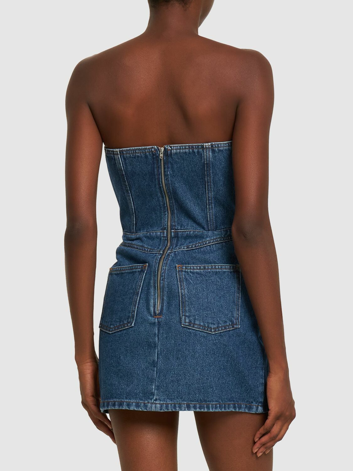 DAVID KOMA - Denim Cotton Deep V Cut Neck Mini Dress David Koma