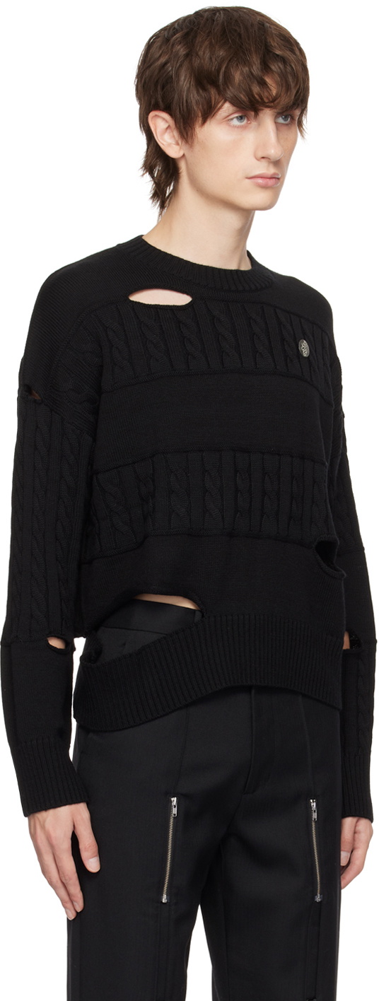 The World Is Your Oyster Black Distressed Sweater