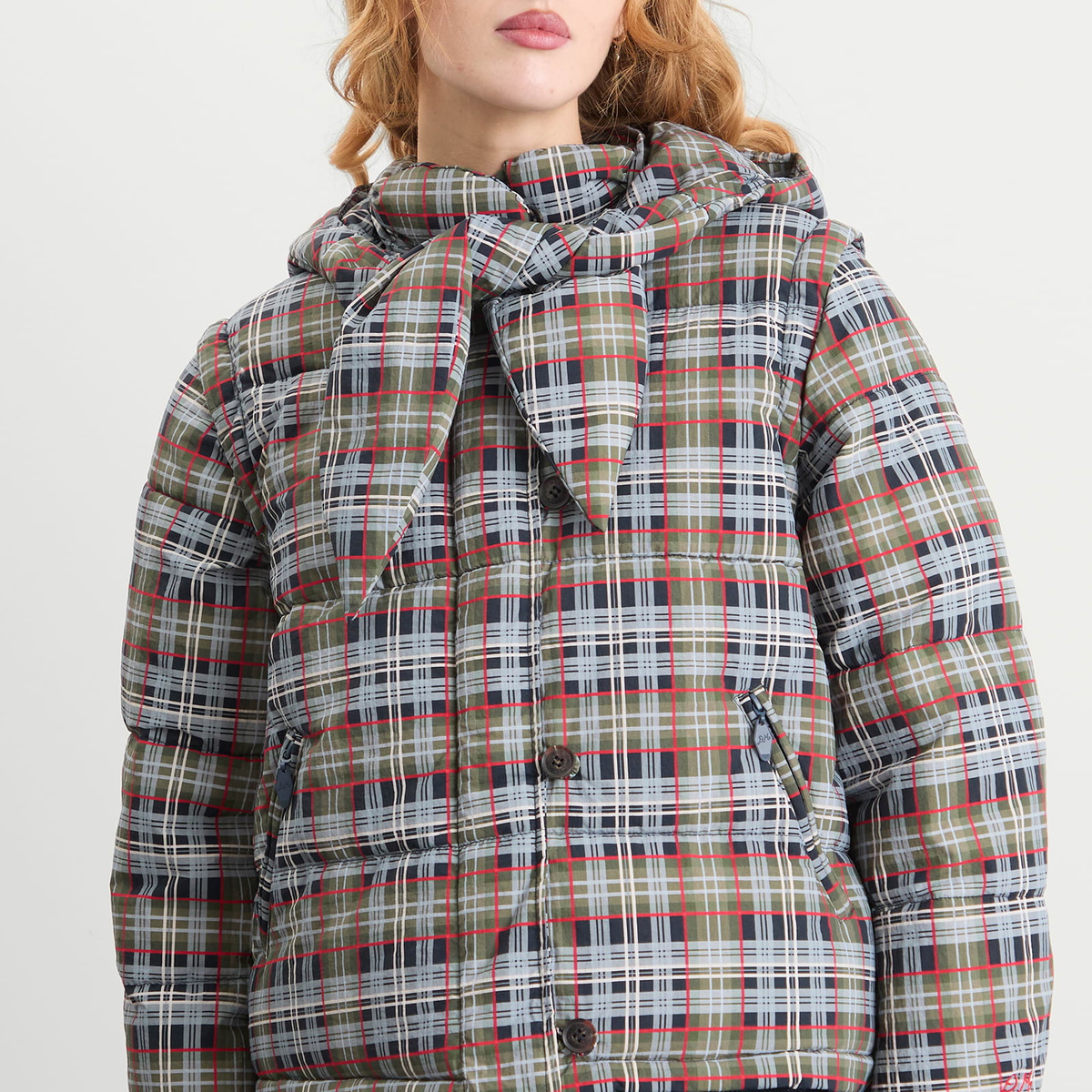 Damson Madder Women's Pearl Tartan Check Puffer Jacket in Multi Damson ...