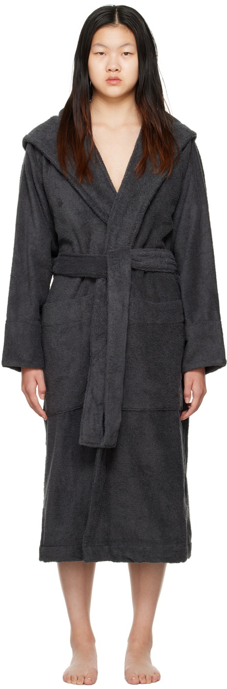 Tekla Black Oversized Hooded Bathrobe Tekla Fabrics