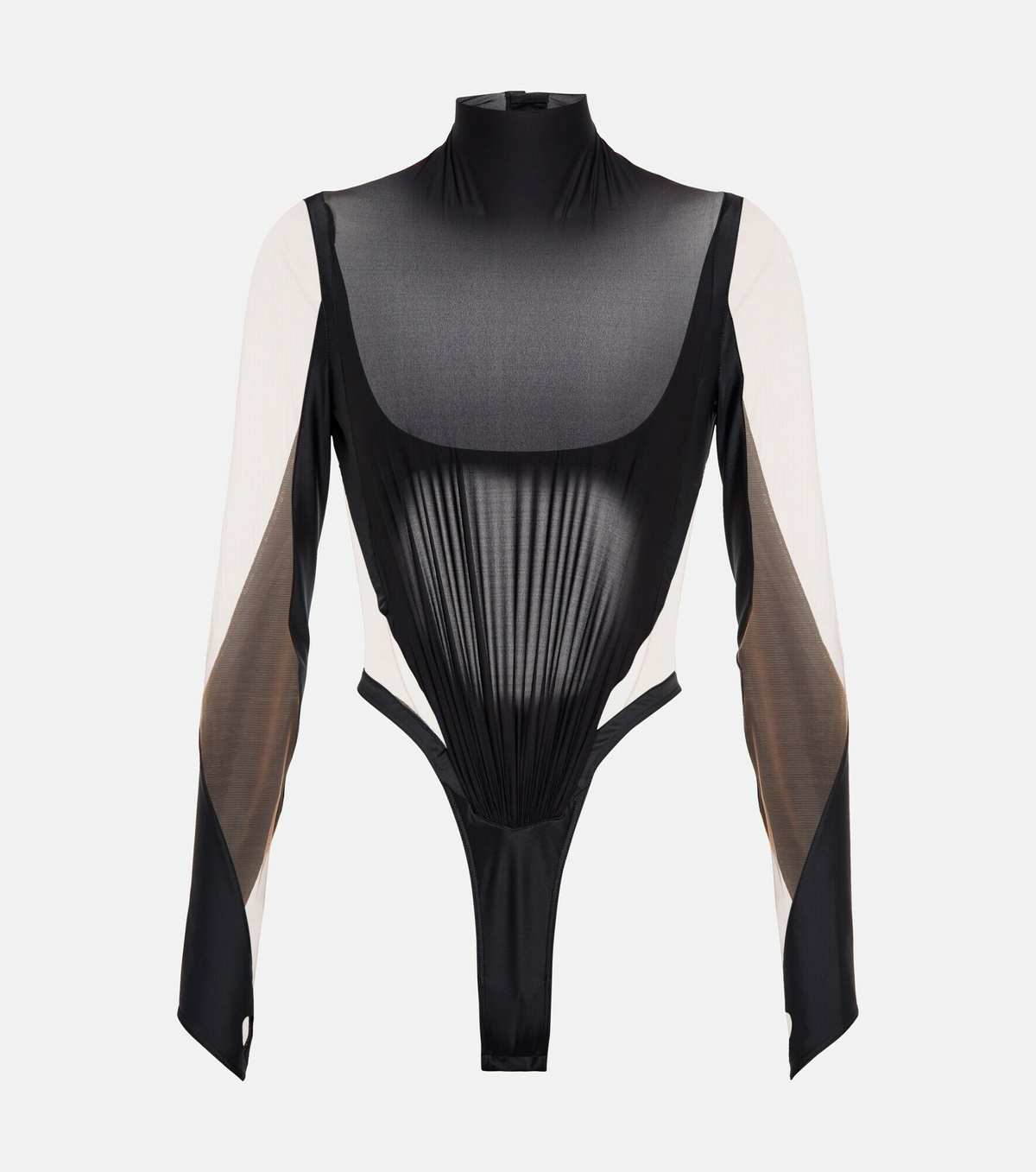 Mugler - Paneled mockneck mesh bodysuit Mugler