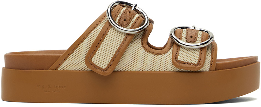 rag & bone Off-White & Tan Geo Buckle Platform Slides Rag and Bone