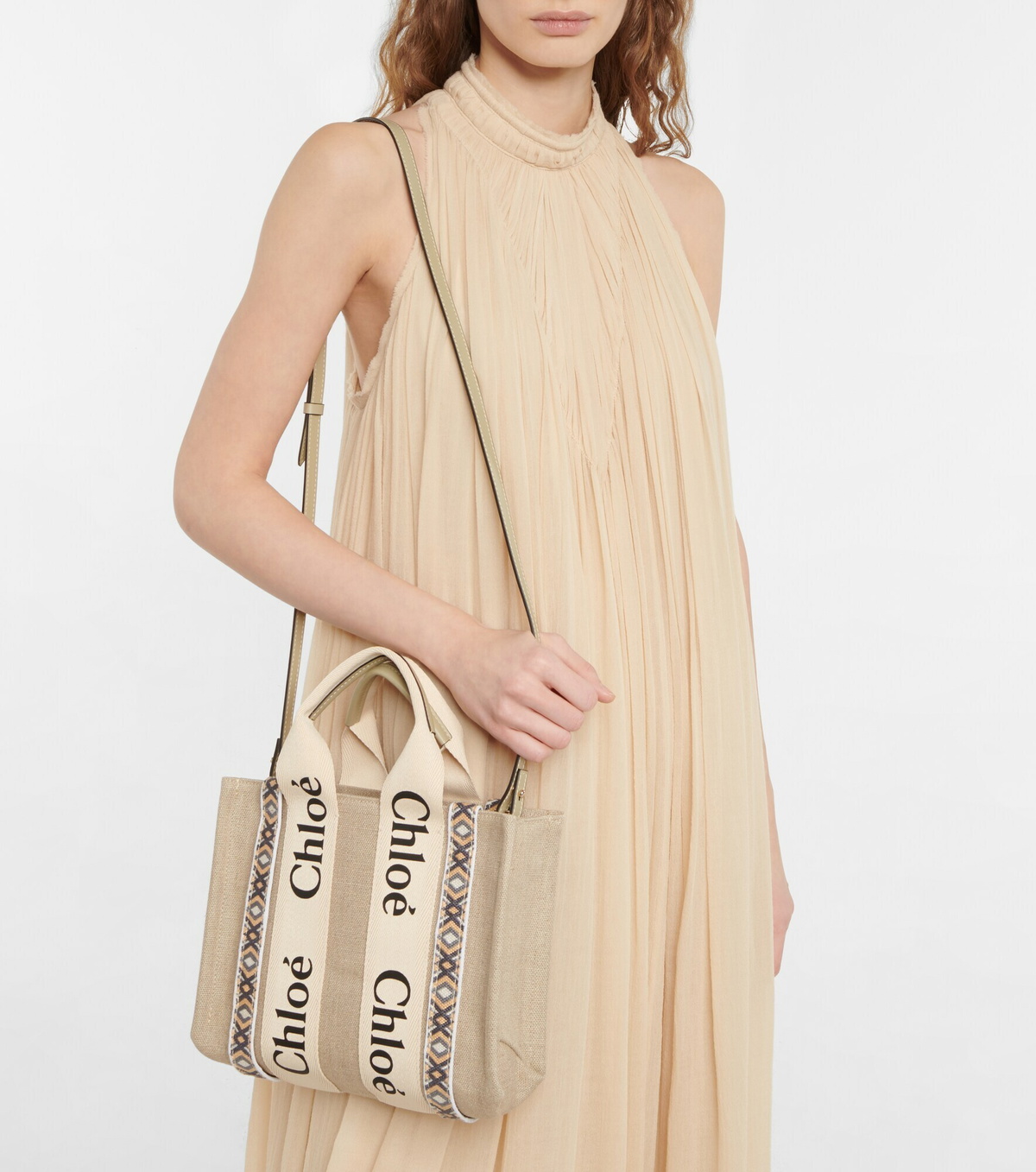 Chloe - Woody Small embroidered canvas tote Chloe