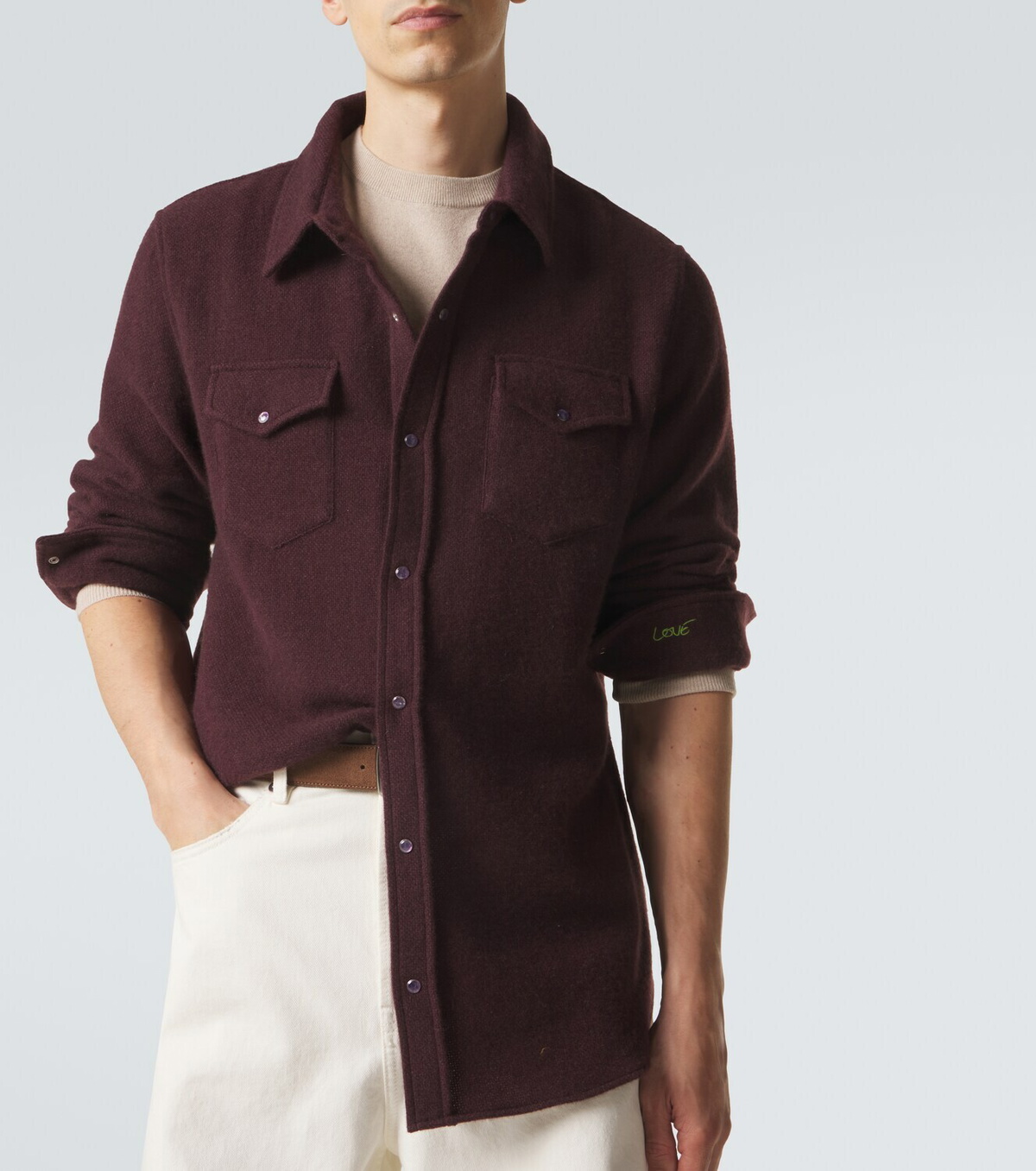 God's True Cashmere Claret cashmere shirt with amethyst God's True Cashmere