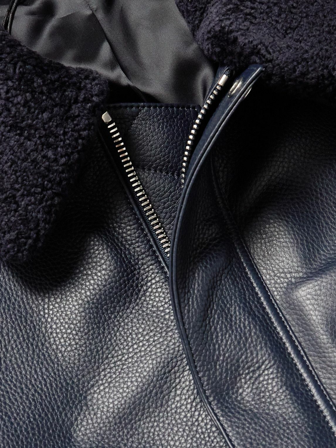 Mr P. - Shearling-Trimmed Full-Grain Leather Blouson Jacket - Blue Mr P.