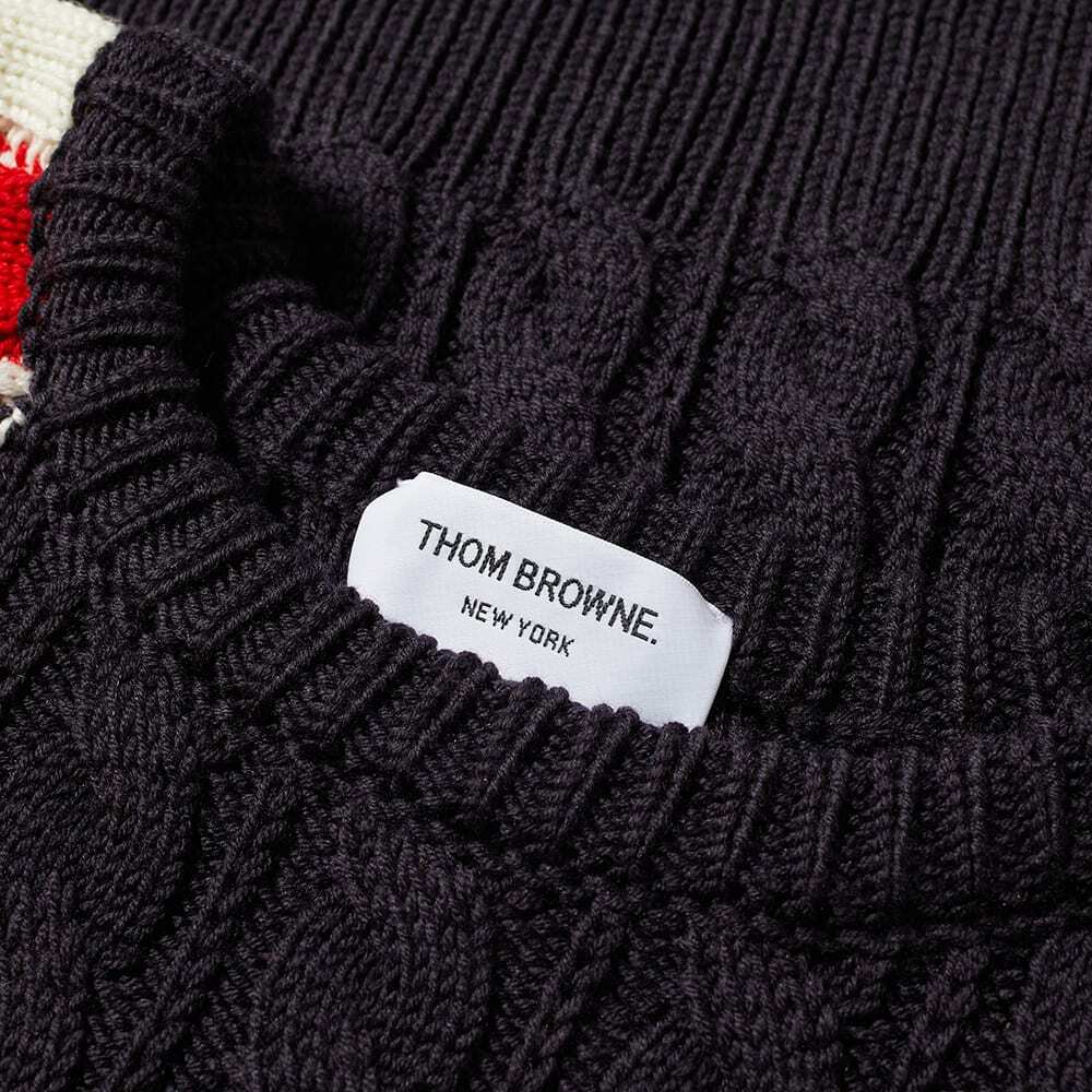 Thom Browne Men's Tricolour Sleeve Stripe Crew Cable Knit in Navy Thom Browne