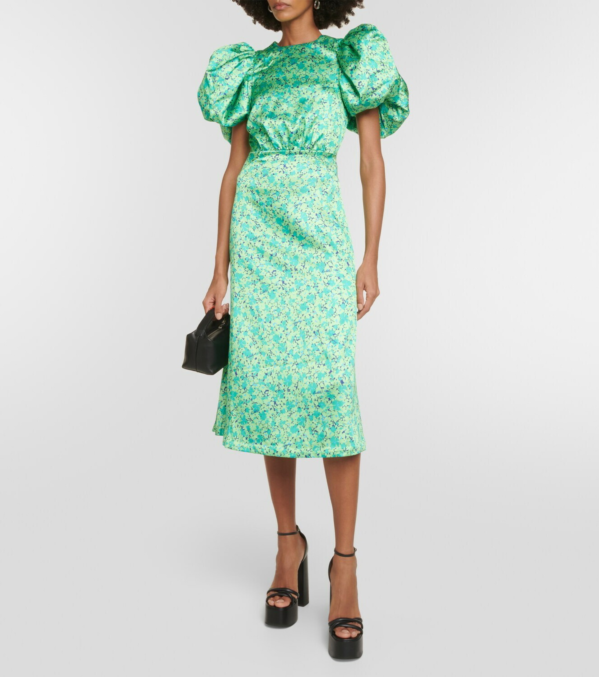 Rotate Birger Christensen Floral puff-sleeve satin midi dress ROTATE ...