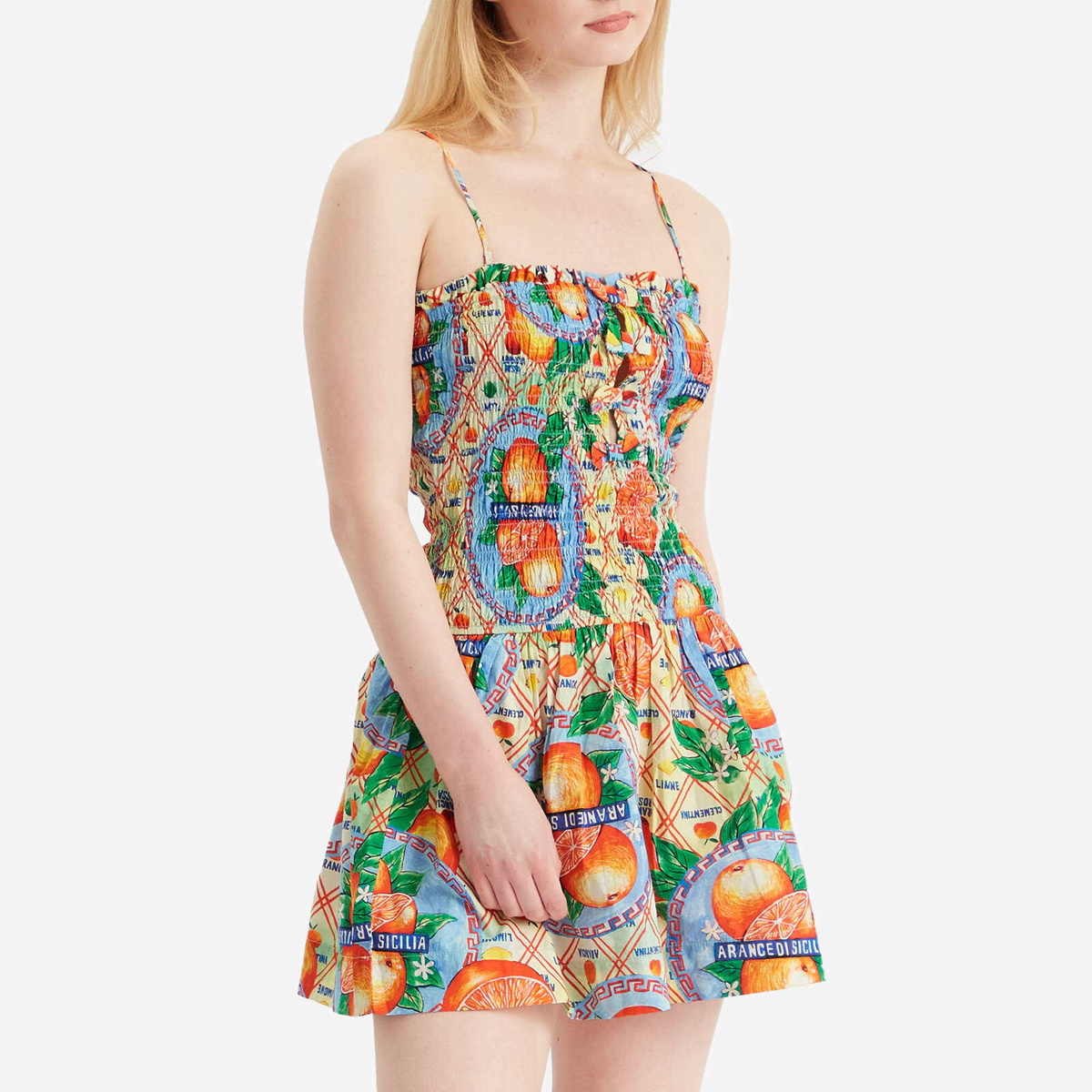 Damson Madder Women's Fleur Shirred Mini Dress in Multi Damson Madder