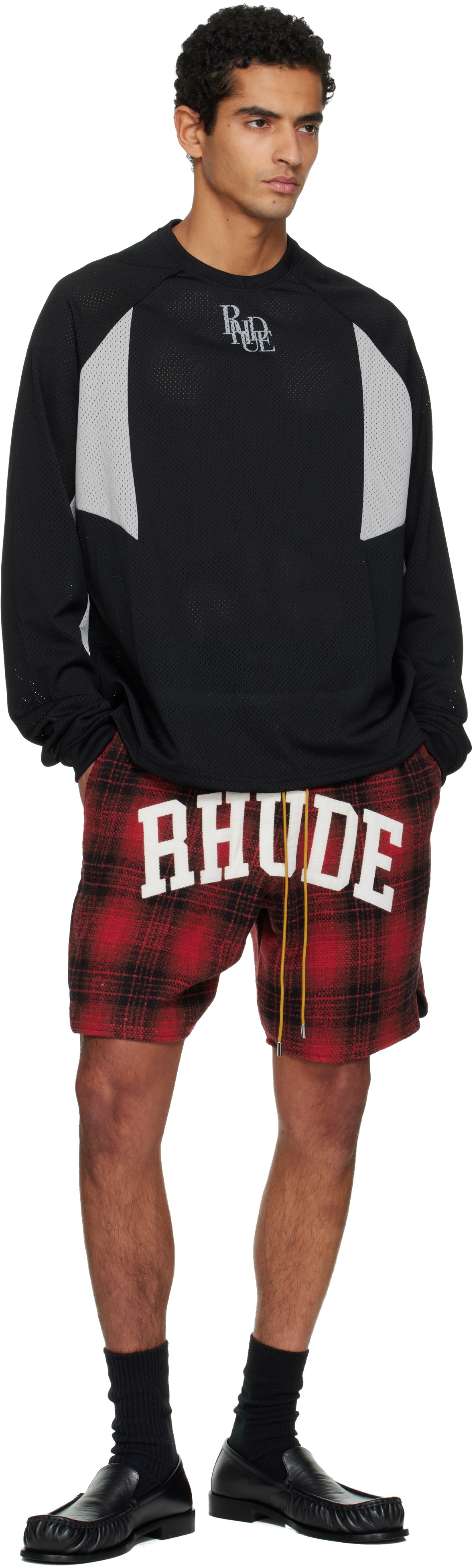 Rhude Black & Gray Mesh Moto LS T-shirt Rhude