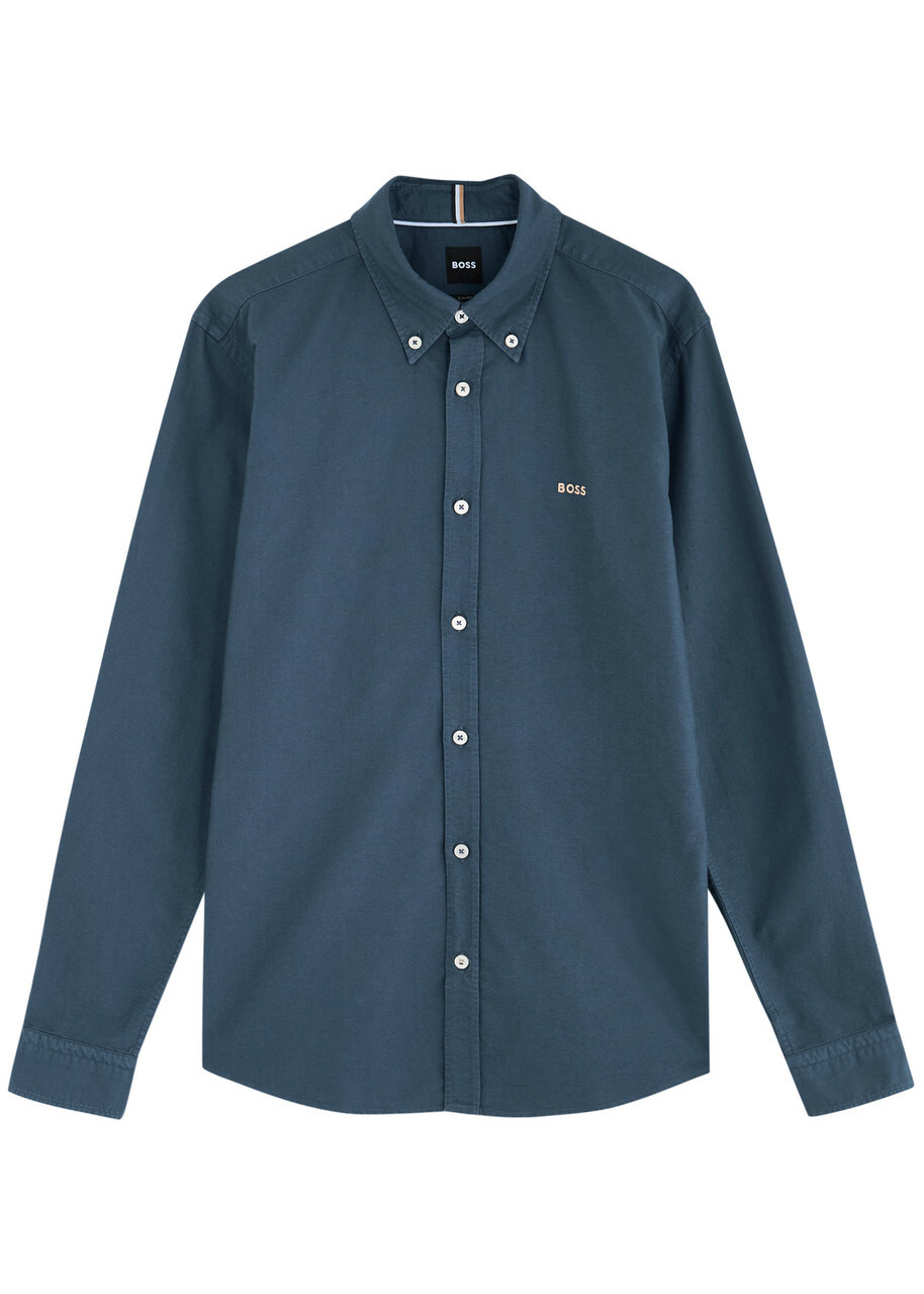 Boss Logo-embroidered Cotton Shirt Dark Blue BOSS
