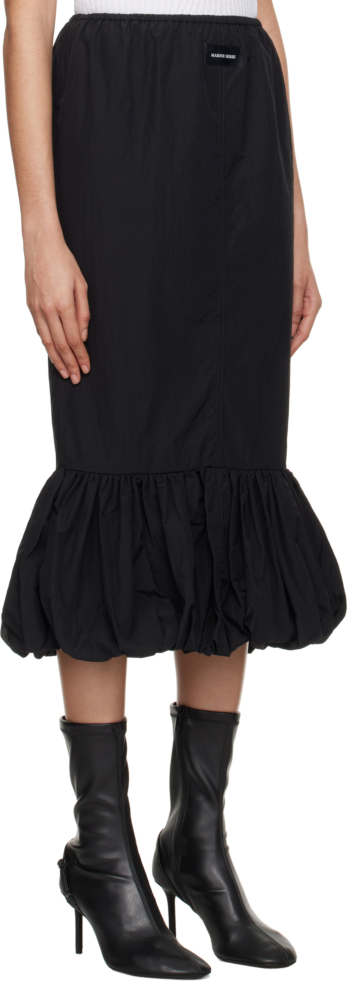 Marine Serre Black Recycled Nylon Mix Bubble Midi Skirt Marine Serre