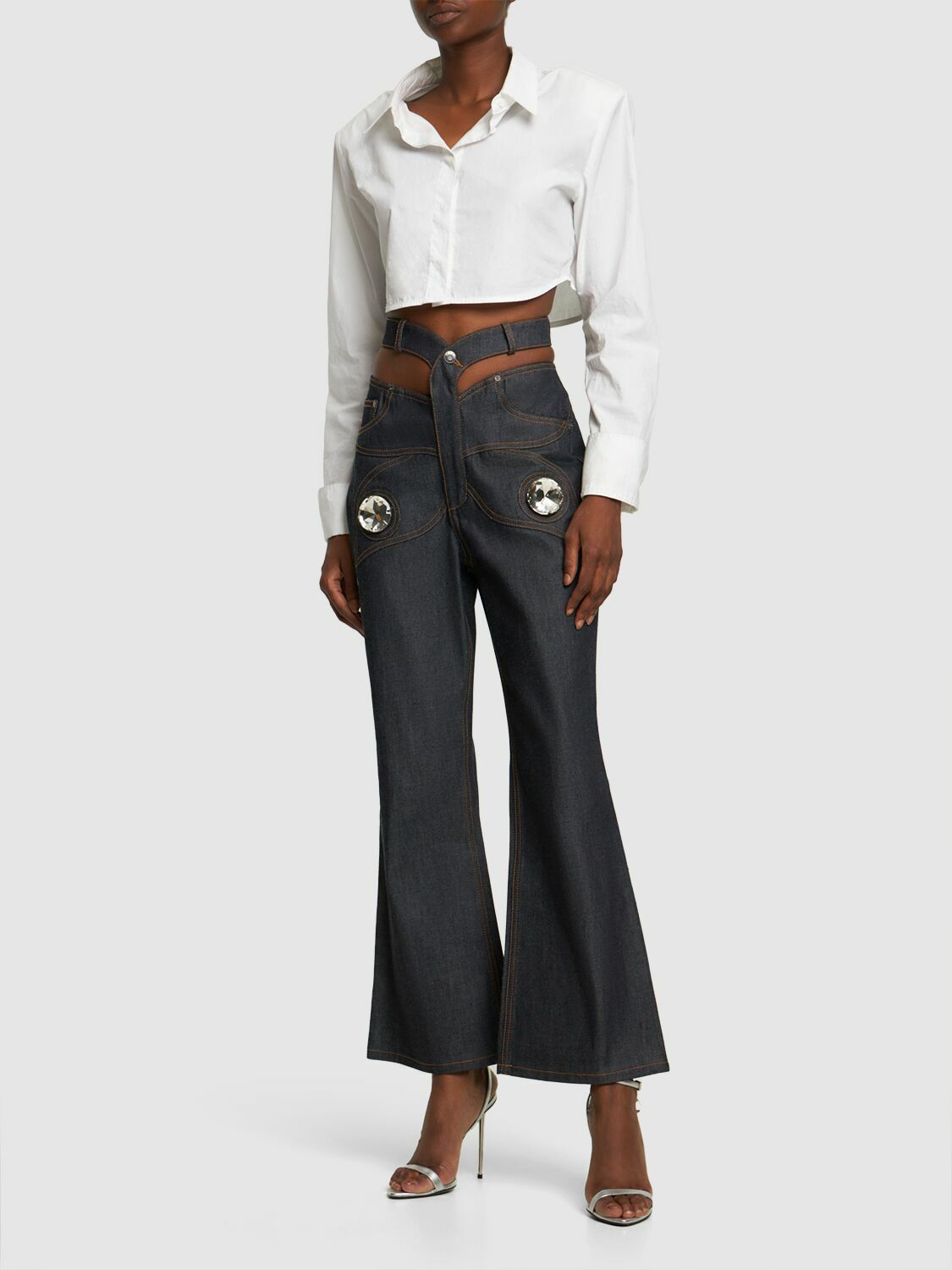 AREA - Butterfly Raw Cotton Denim Crop Jeans AREA