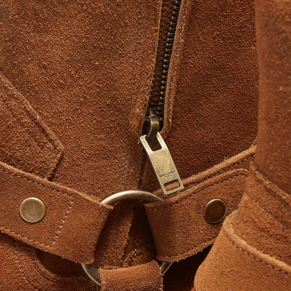 Saint Laurent Men's Wyatt Harness Suede Boot in Light Brown Saint Laurent