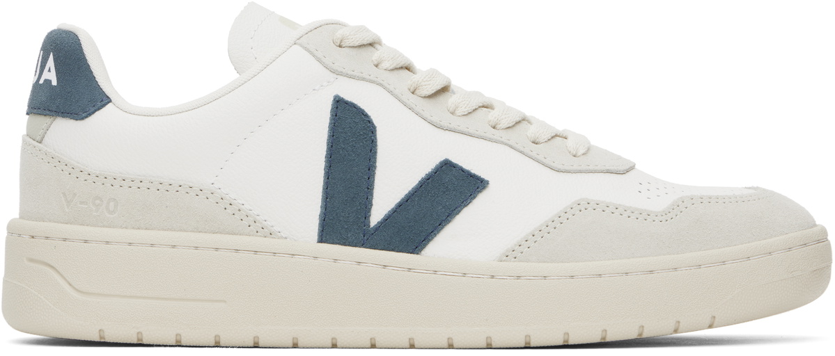 VEJA White & Gray V-90 Leather Sneakers VEJA