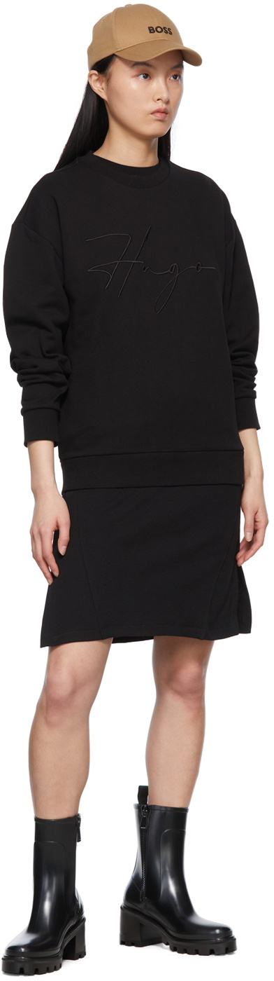 Hugo Black Cotton Mini Dress Hugo Boss