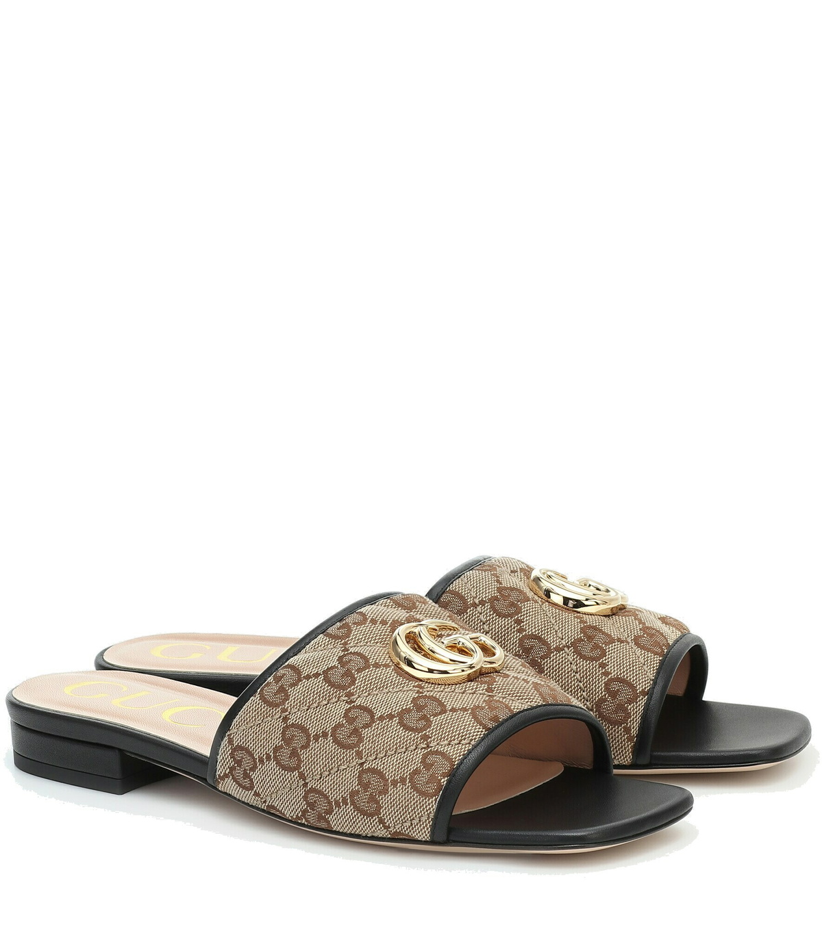 Gucci - GG leather-trimmed canvas slides Gucci